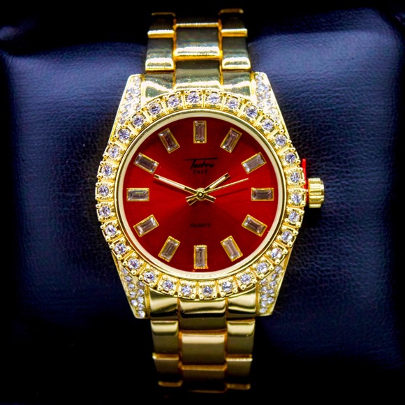 Accessories | Mens Gold Red Luxury Diamond Watch | Poshmark